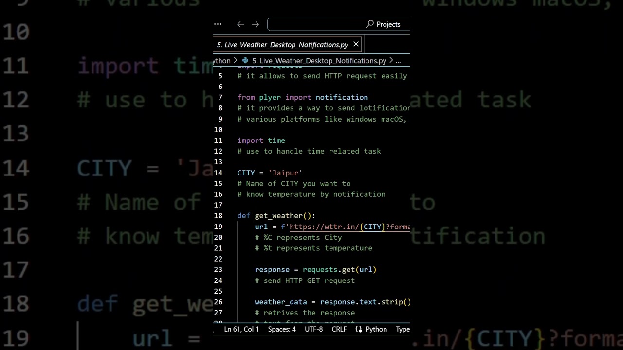 5. Live Weather Desktop Notification #codingproject  #learningpython #pythonprogramming #techjourney