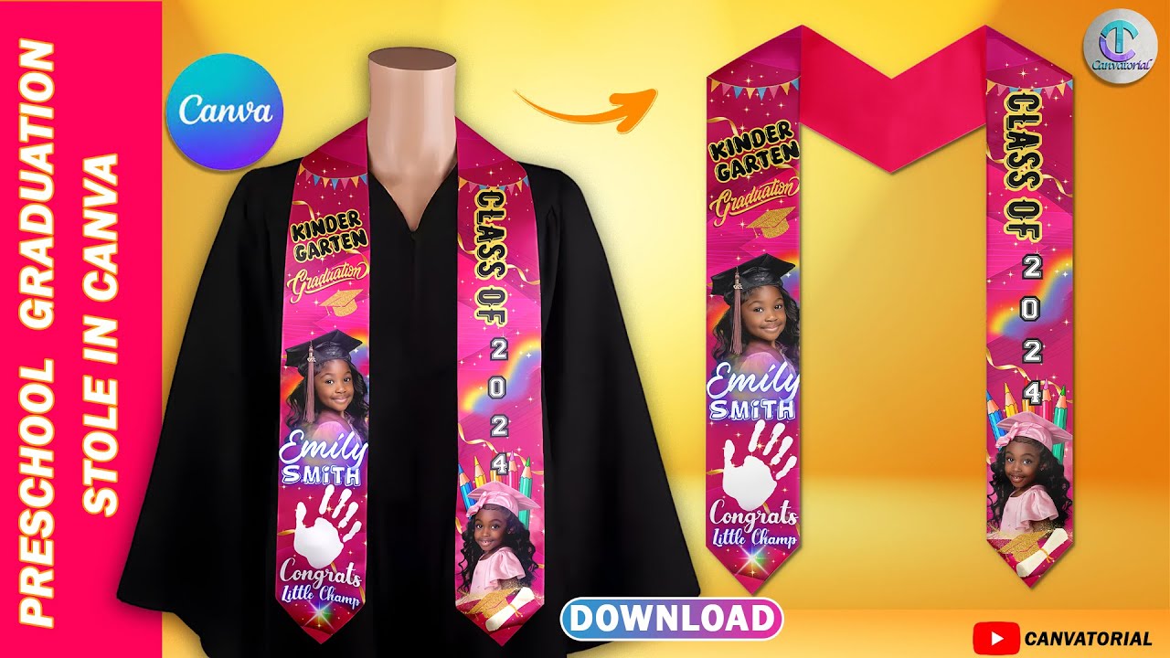PRE-SCHOOL  & KINDERGARTEN GRADUATION STOLE USING CANVA I CANVA TUTORIAL