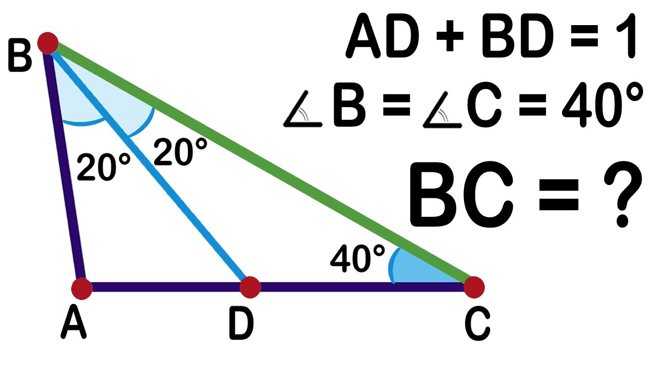 Finding the length of the side BC of an isosceles triangle ABC. Math Olympiad Geometry problem.