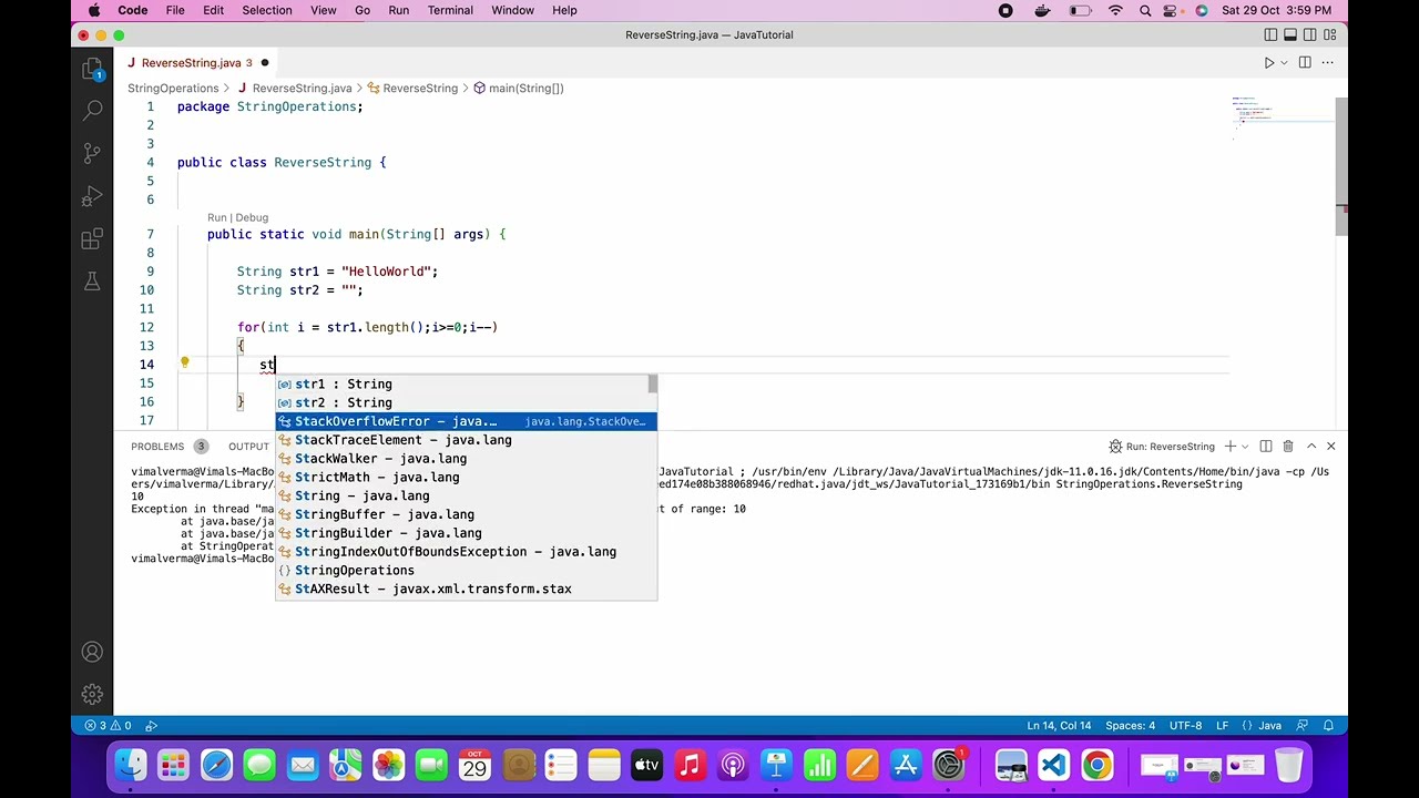 How to reverse String using for loop in Java