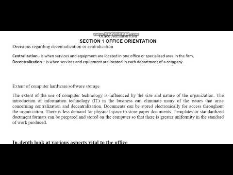 Office Administration 01 part 04 definition centralization and decentralization