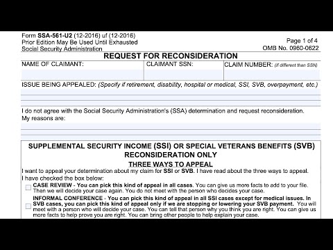Form SSA 561-U2 walkthrough (Request for Reconsideration)
