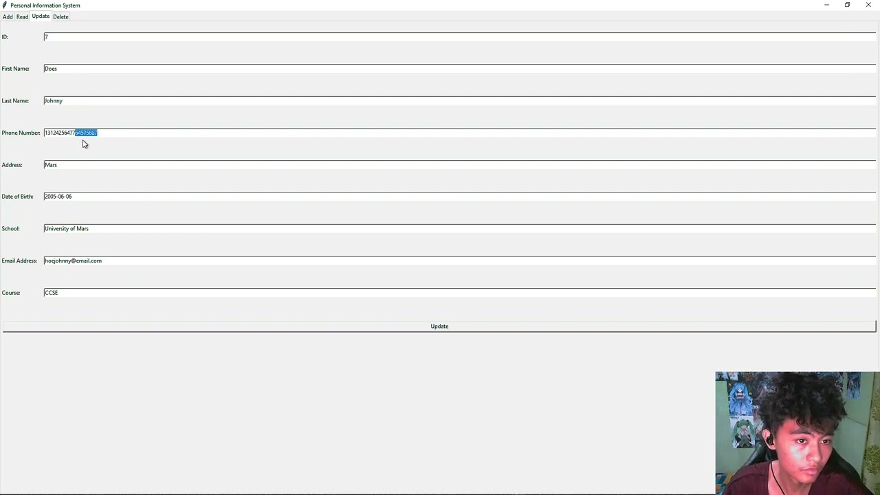 Personal Information System (CRUD+Python+Tkinter+MySQL)