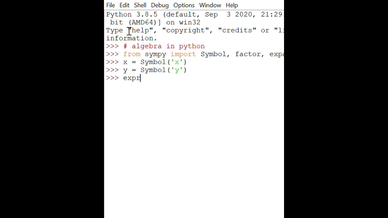 Algebra in Python: import 'sympy' module and test it!