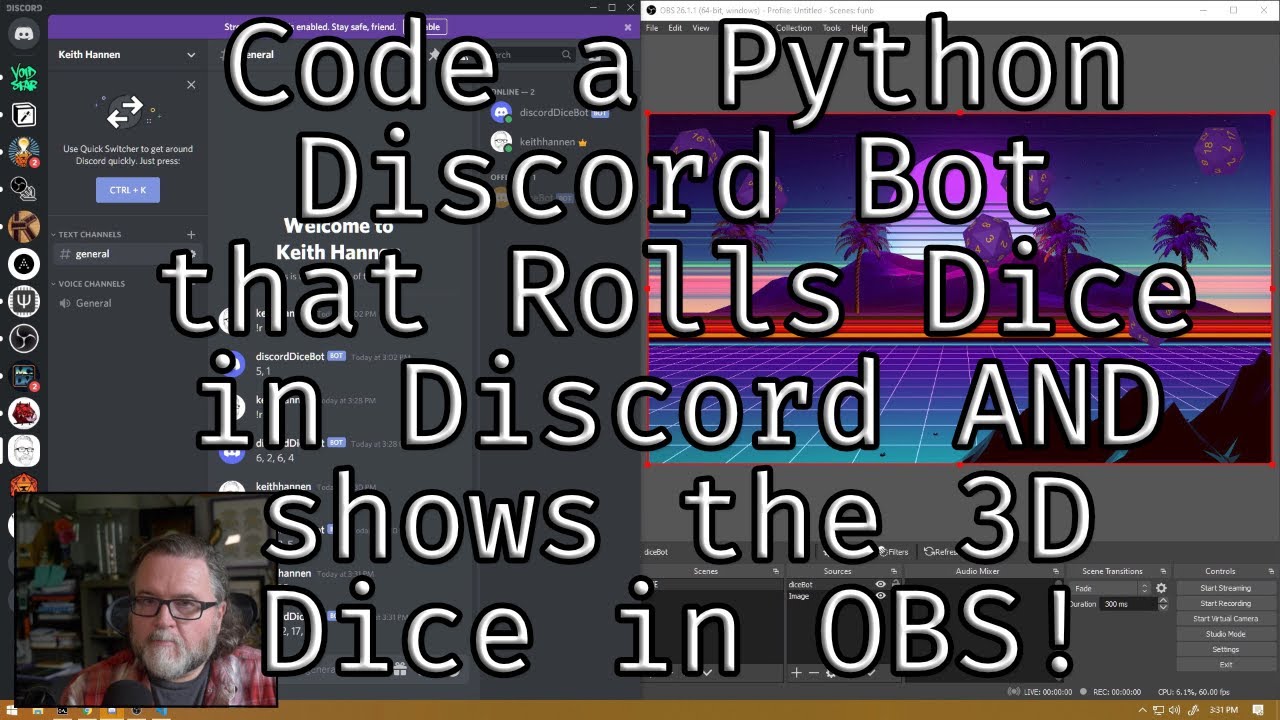 Code a Discord bot to roll 3D dice in OBS