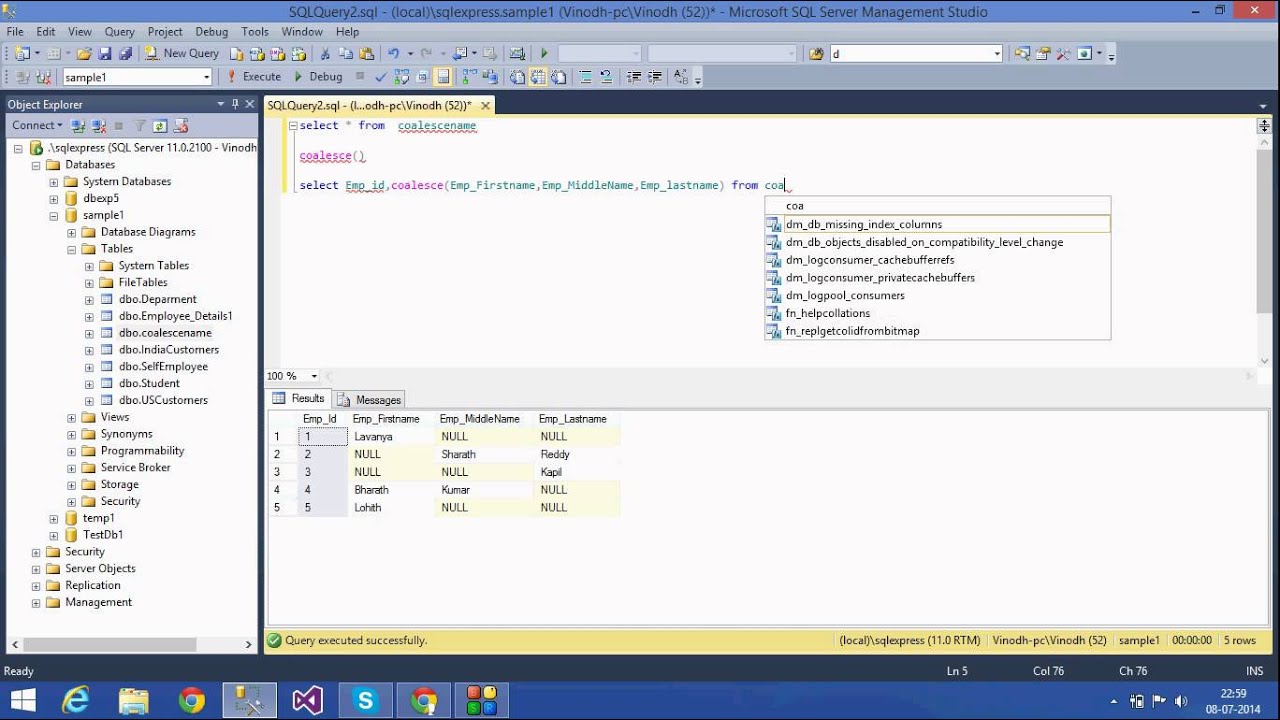8. SQL Server Tutorial (coalesce() function)