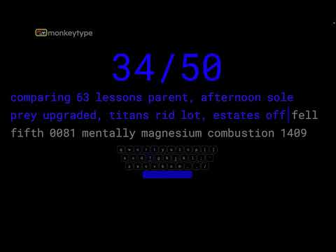 MonkeyType 50 Words + Master Difficulty + English 10k + Punctuation + Numbers