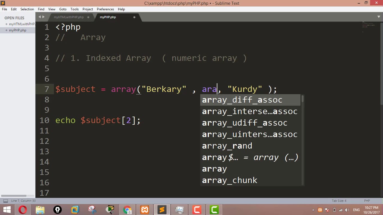 PHP Tutorials for Beginners 45 - How to create Indexed Arrays in PHP