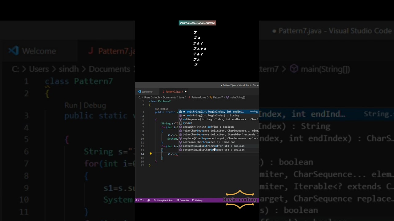 printing java pattern | JAVA | JAVA PROGRAM | JAVA TUTORIAL | BASIC CODING |