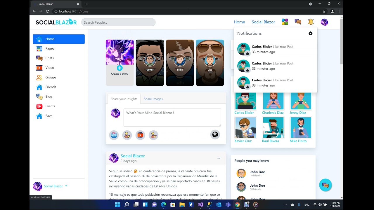 Social Blazor (Blazor Webassembly) with bootstrap 5