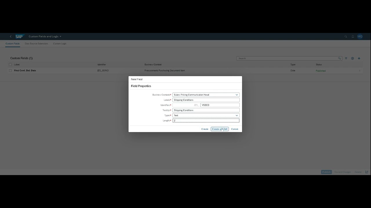 How to create a custom field with Custom Field and Logic App in SAP S 4HANA