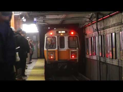 MBTA Subway "The T" : Oak Grove Bound Train Of 01200 Series Cars On The Orange Line @ State Station