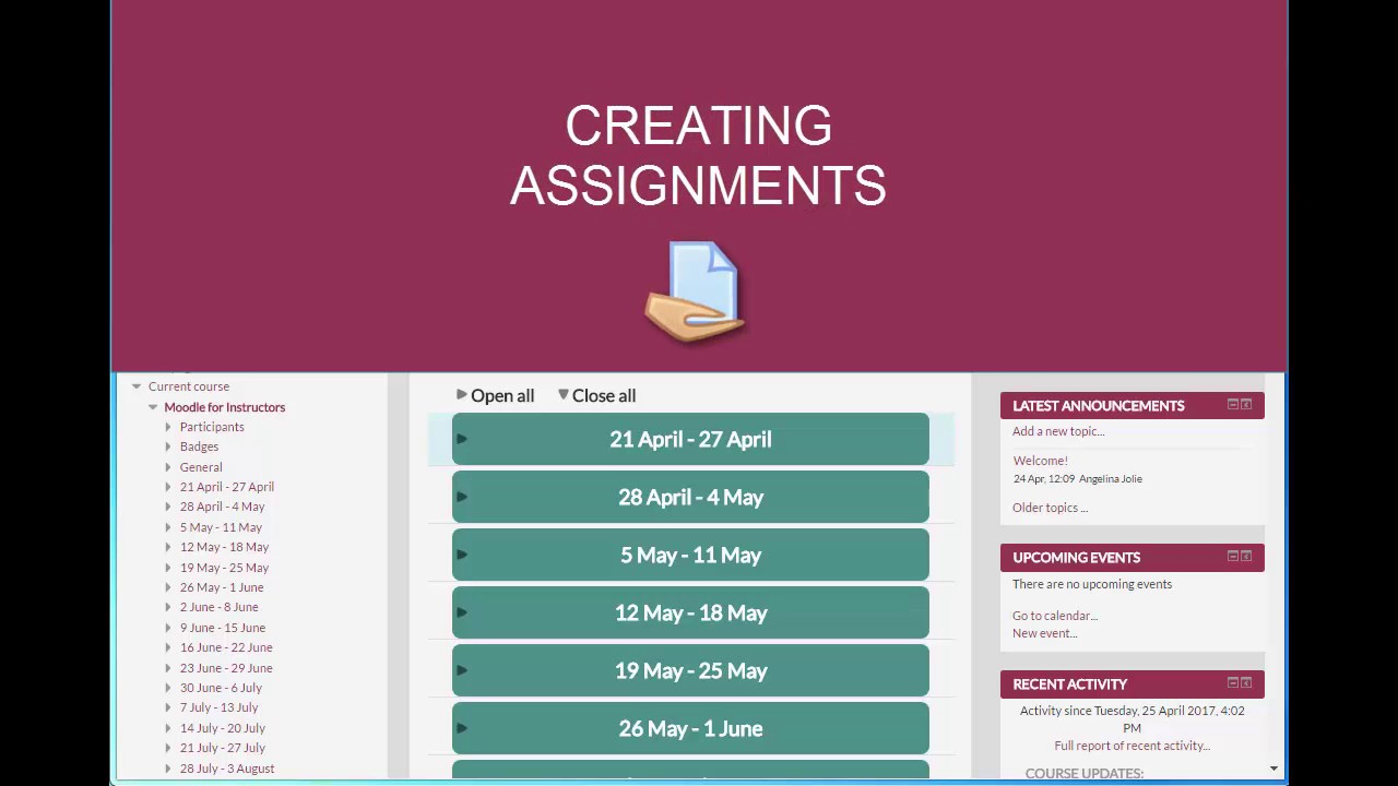 Moodle for Instructors - Part 1 Creating an Assignment