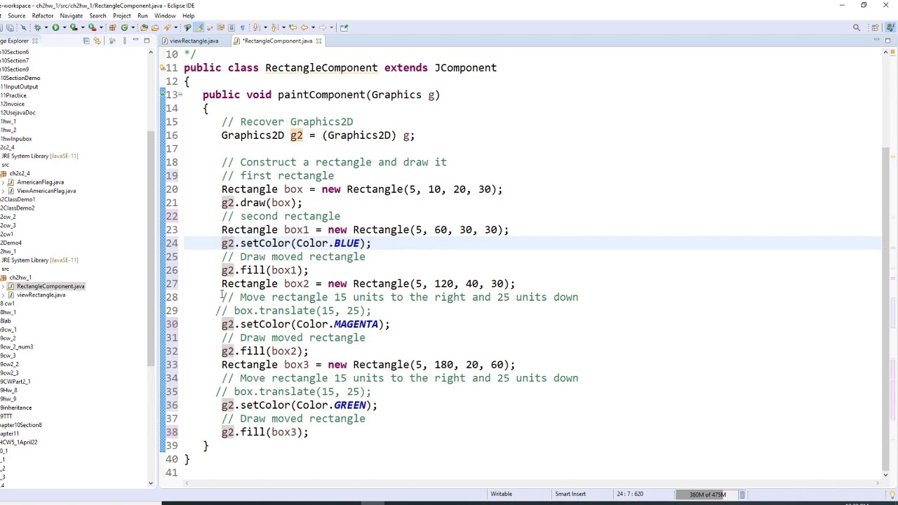 Java programming Display 4 rectangle on a frame