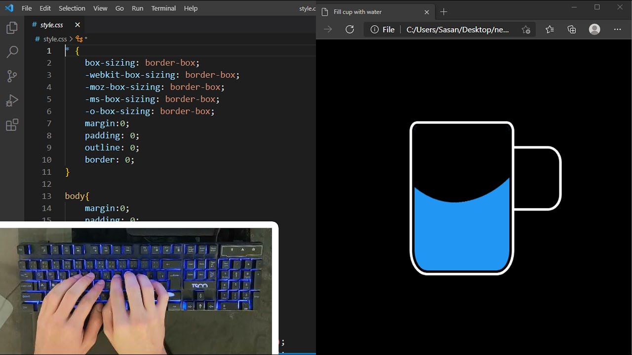 ASMR Programming - Fill Cup with Water Animation using HTML CSS - No Talking