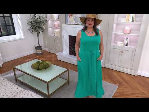 Susan Graver Liquid Knit Belted Scoop Neck Maxi Dress on QVC