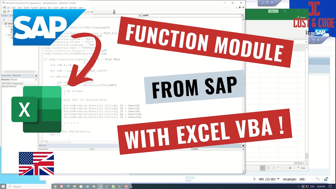 Call Function Module from SAP with Excel VBA [english]