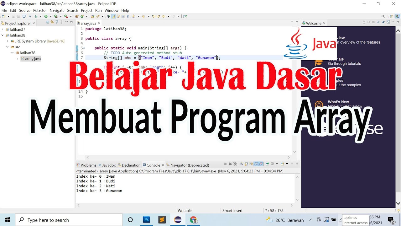 Membuat Program Array Pada Bahasa Pemrograman Java