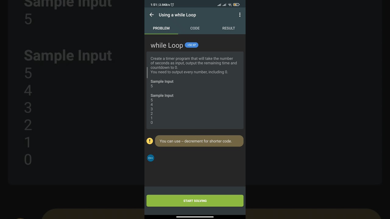 While loop c++; countdown program from solo learn.