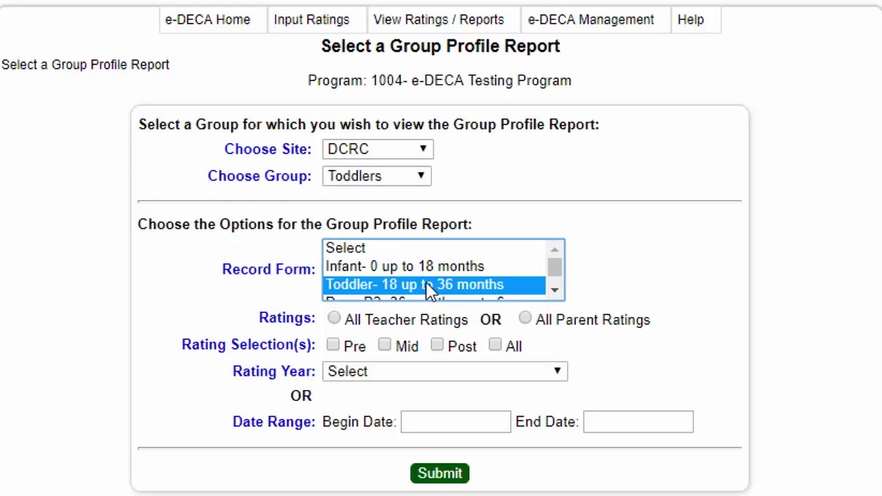 e-DECA: View a Group Profile Report