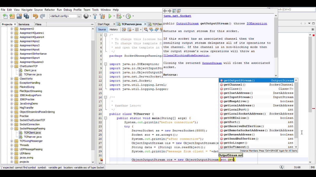 JavaTCPSocket chat system(tutorial)- Netbeans