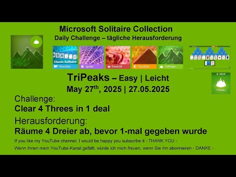 Solitaire Daily Challenges | TriPeaks - Easy | May 27th, 2025