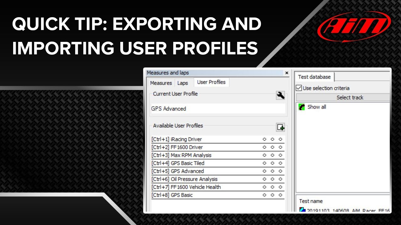 AiM Race Studio Analysis - Quick Tip - User Profiles (Export & Import)