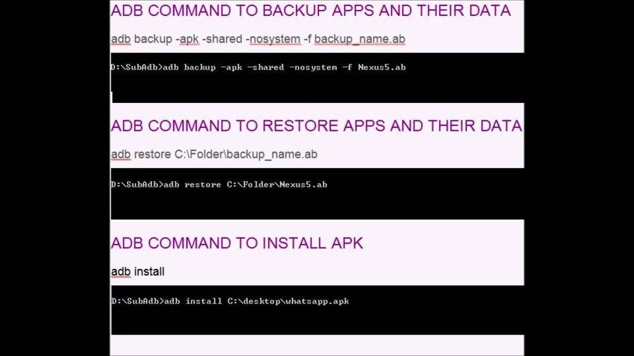 COMPLETE LIST of ADB Commands - Youtube Video + PDF download