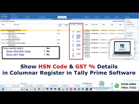 Show HSN Code & GST % in Columnar Register in Tally Prime Software.