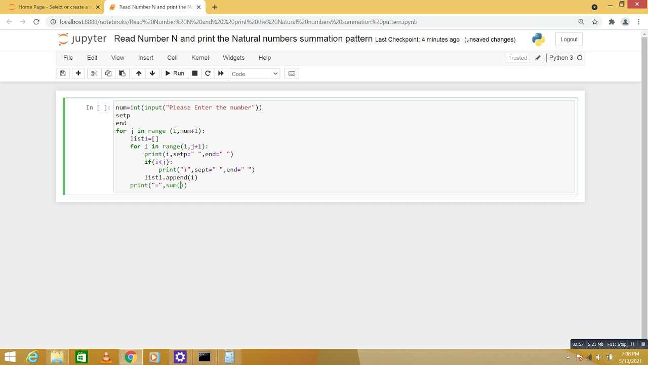 Python Program Read Number N and  print the Natural numbers summation pattern