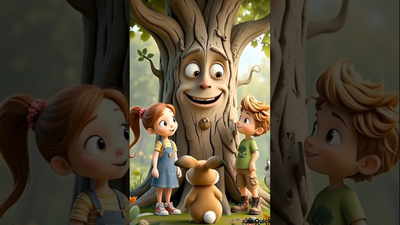 YOUNG BOY AND A GIRL TALKING TO THE ENCHANTED TREE OF KNOWLEDGE