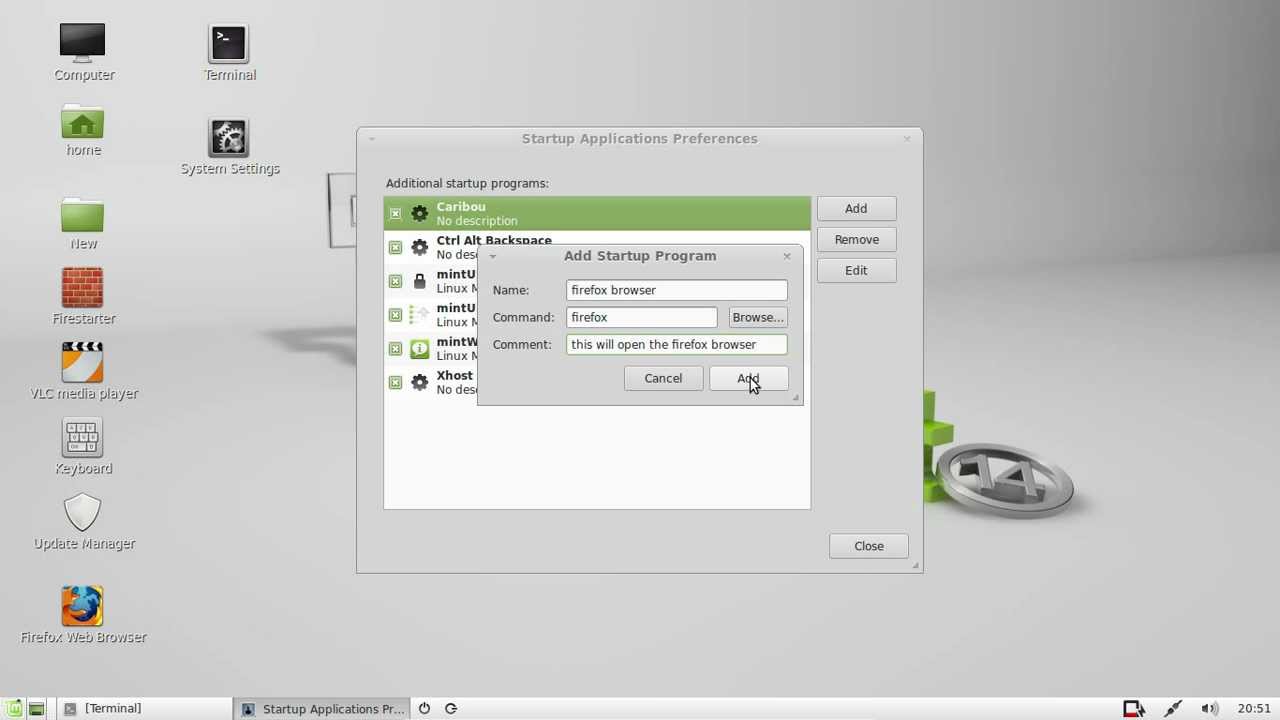 Add startup applications in Linux Mint 14