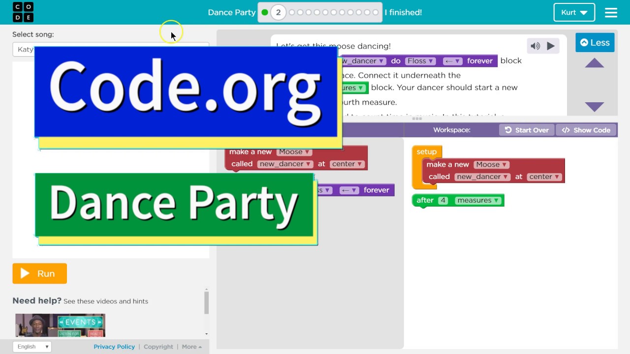 Dance Party Puzzle 2 - Code.org Tutorial with Answers