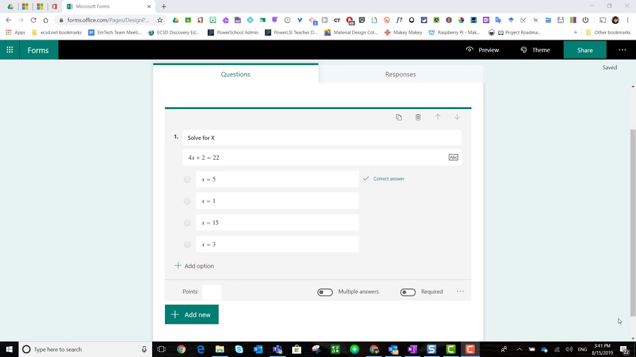 Equations in Microsoft Forms