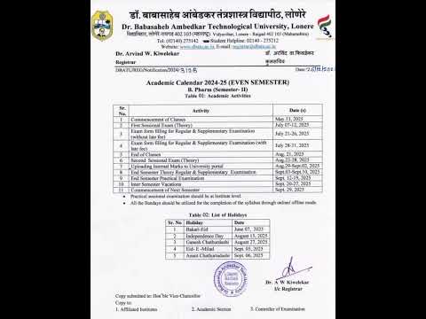 *DBATU EVEN SEM B.PHARMACY (SEM - II) ACADEMIC CALENDAR 2024-25.*