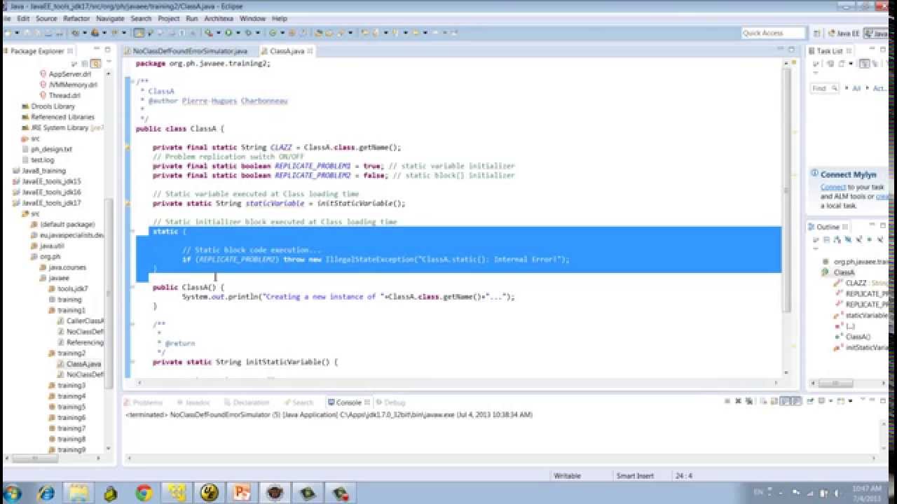 java.lang.NoClassDefFoundError | Static initializer