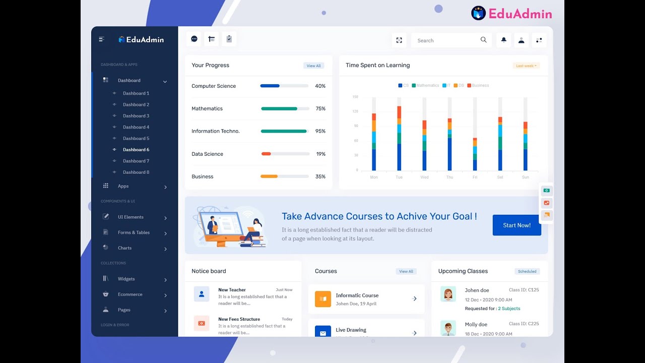 Responsive LMS Dashboard Template for Schools & E-Learning