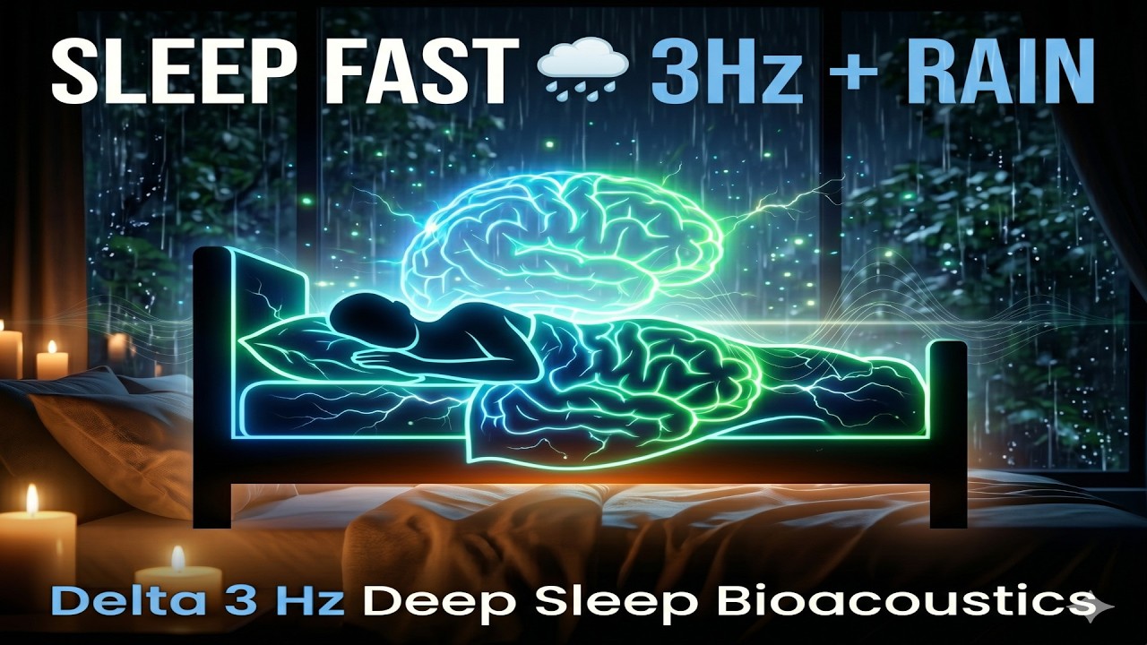 3 Hz Delta + Rain | Black Screen Deep Sleep Bioacoustics | 8 Hours Uninterrupted Healing