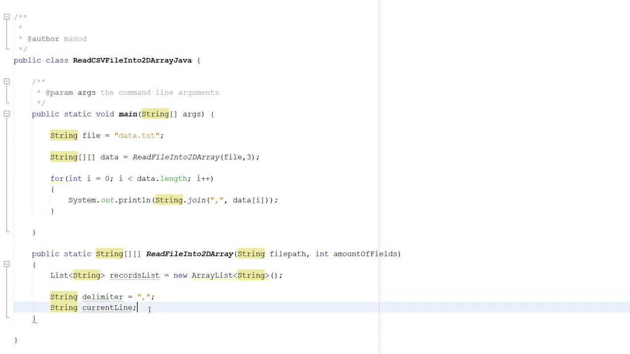 Reading a CSV File Into a 2D String Array Using Java