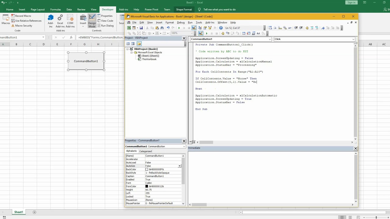 VBA Tutorial 9 Comments, Optimisation & Immediate Window