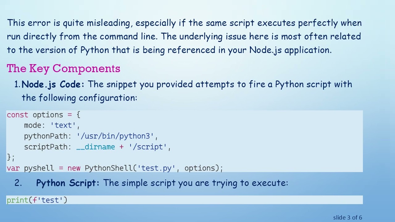 Troubleshooting SyntaxError in Node.js When Using Python Scripts