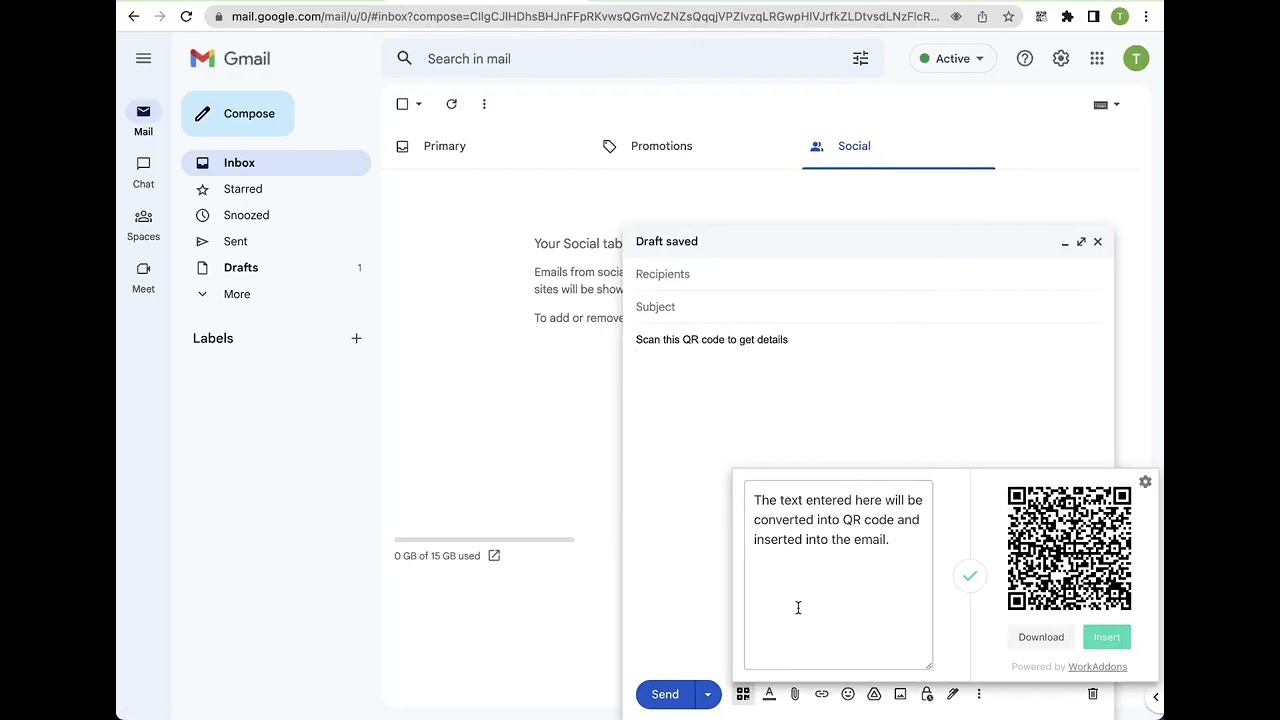 How to generate QR Code and insert into email directly inside Gmail in 2023