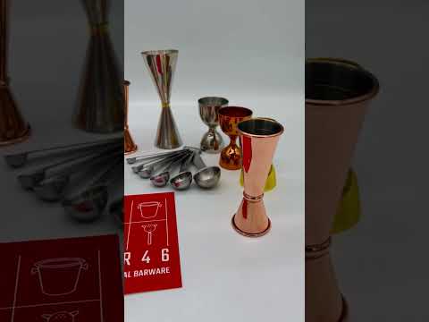 Bar46 Brand Measuring Tools: jiggers, thimble measure, bar spoons.