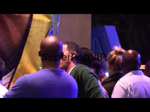 Chris Ivery and Friend arrive at Laker Game at Staples Ce...
