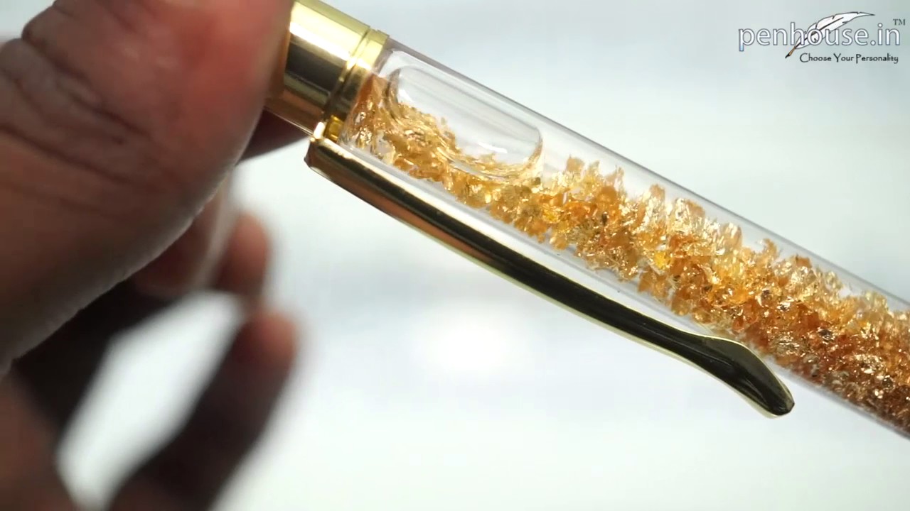 Penhouse pen- Black color body with golden spangles cap twist type ball pen Model: 13518