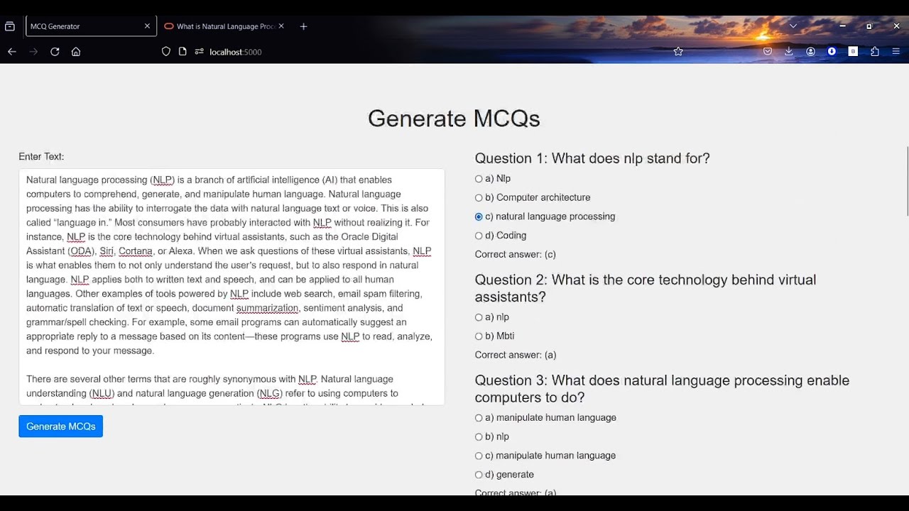 MCQ Generator using NLP