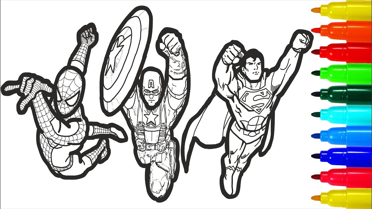 Spiderman Iron Man Superman Captain America Wolverine Batman Coloring | Colouring Pages for Kids