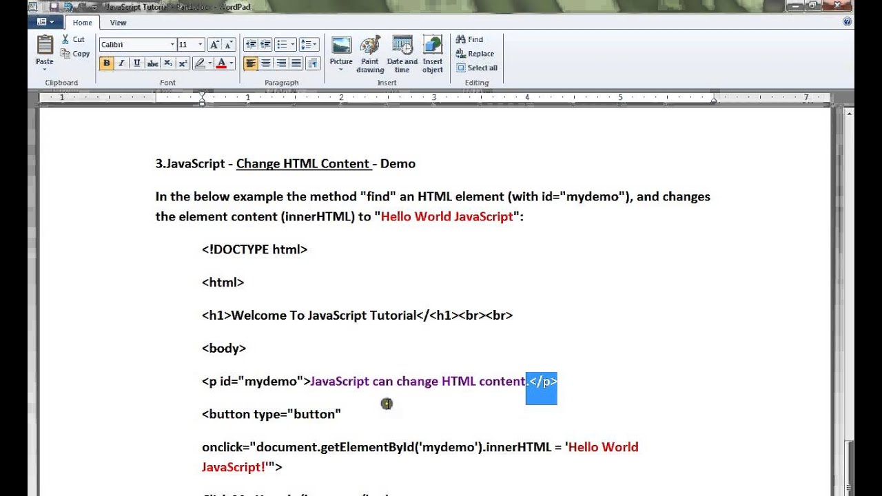 JAVASCRIPT CHANGE THE HTML CONTENT DEMO