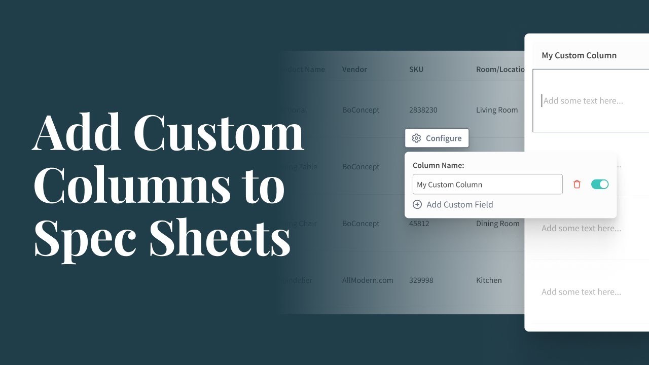 DesignFiles.co - Custom Columns for Spec Sheets
