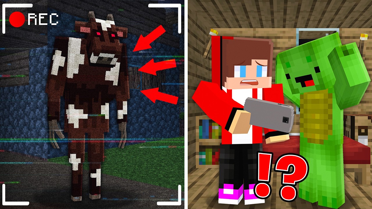 JJ and Mikey Watch a SCARY COW on The Cameras in Minecraft !?